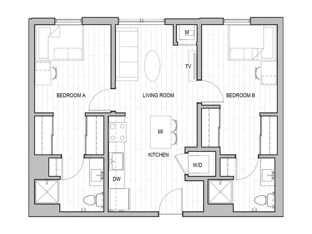 2x2 | 2 Bed Apartment | Identity Dinkytown