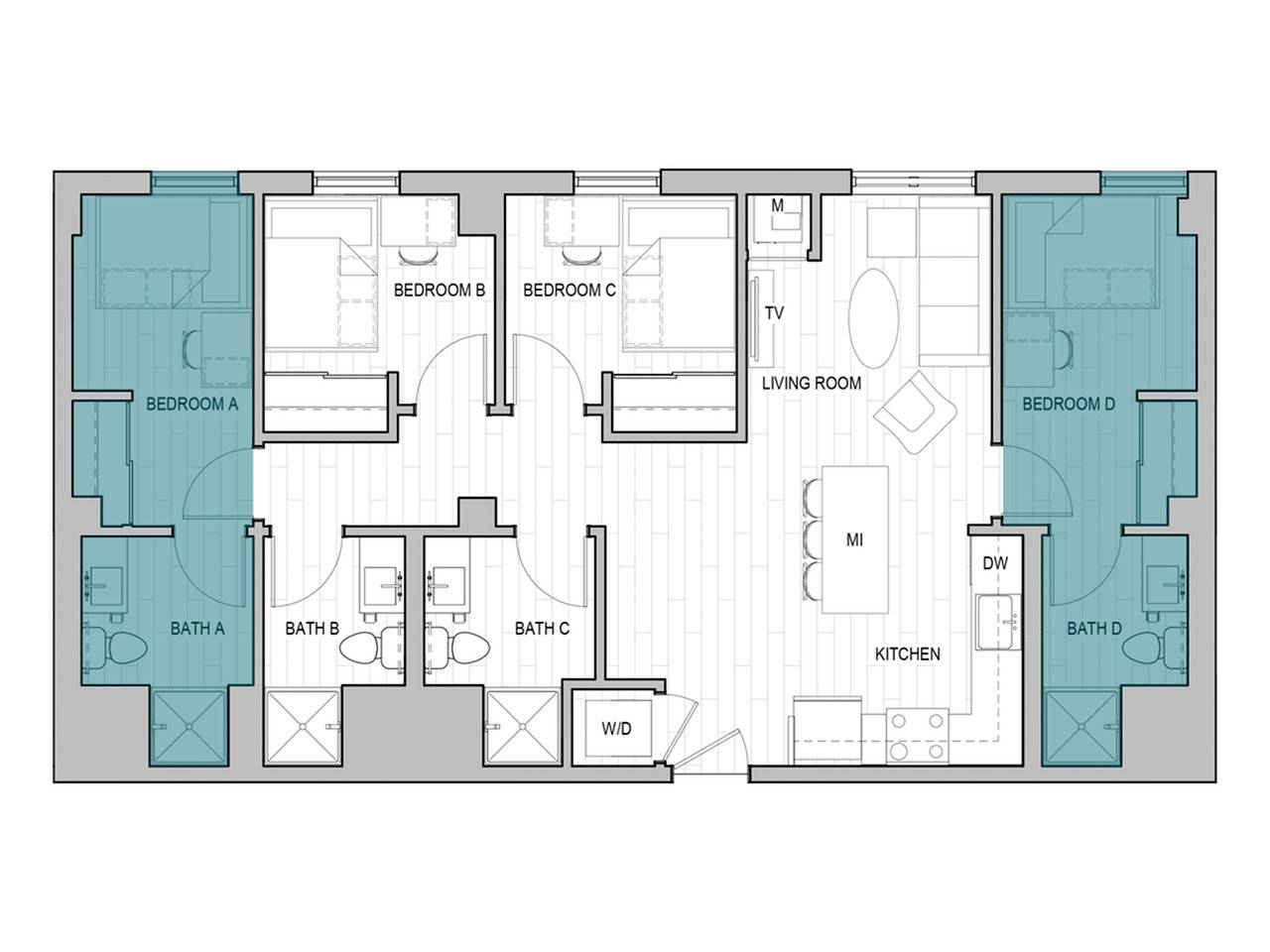4x4 | 4 Bed Apartment | Identity Dinkytown