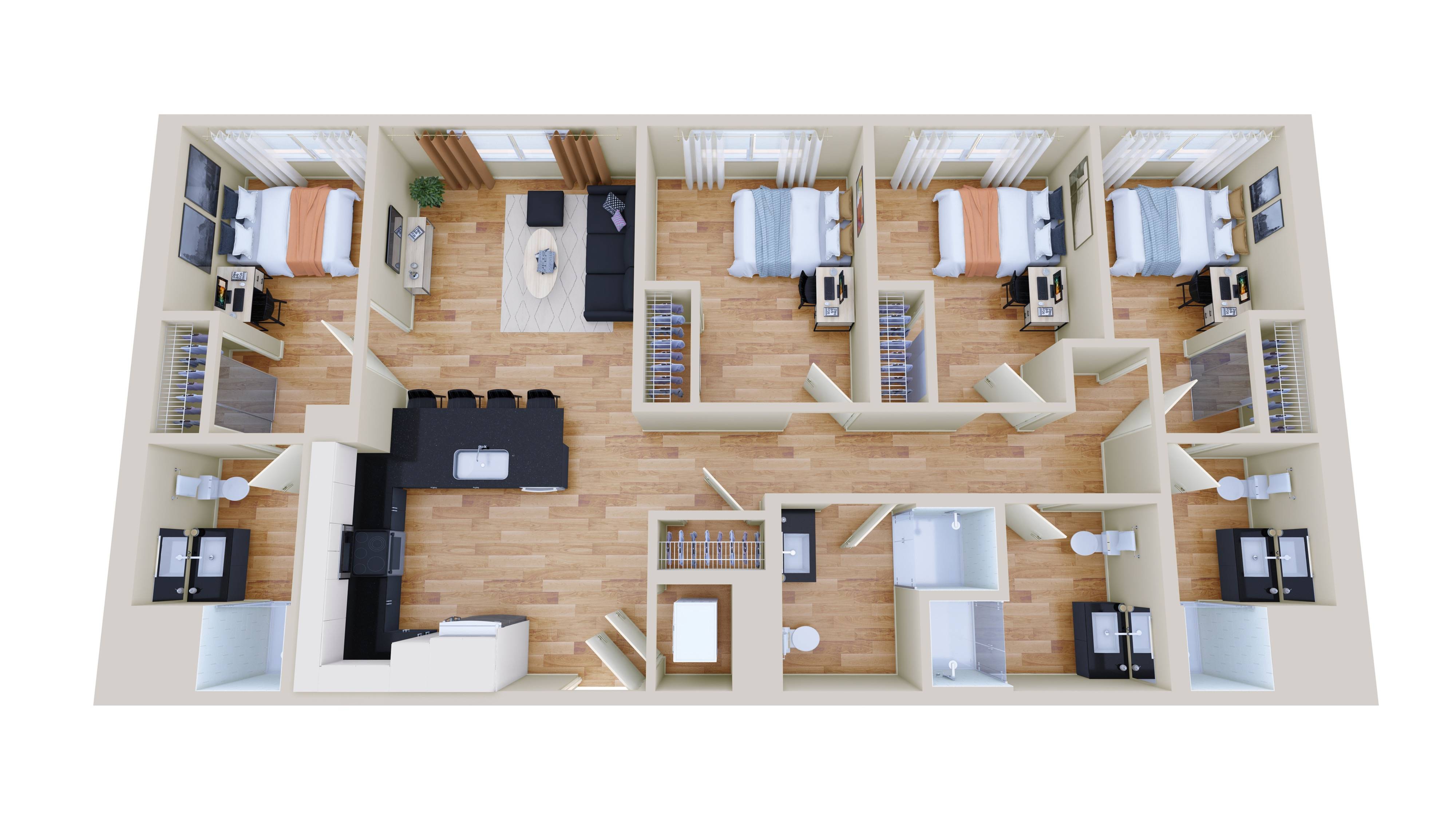 4x4 | 4 Bed Apartment | HERE Reno Student Apartments