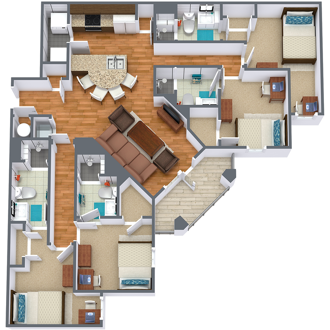 4x4 Corner Upgrade 4 Bed Apartment Canopy