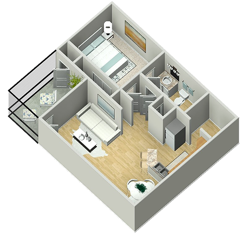 Simple House Plan With 1 Bedrooms 3d