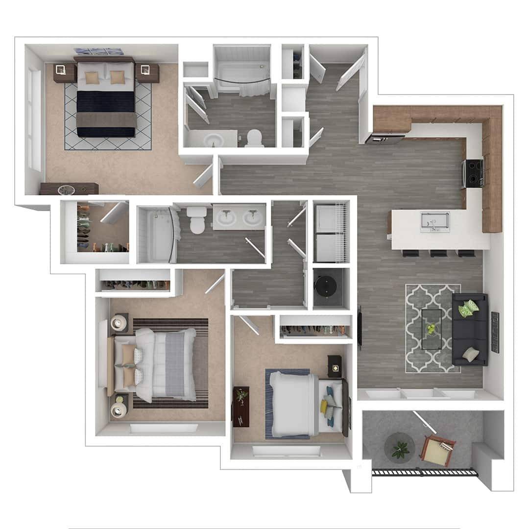 3x2 | 3 Bed Apartment | Peakline at Copperleaf