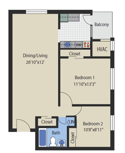 2B1B - Deluxe | 2 Bed Apartment | Oakridge Manor Apartments