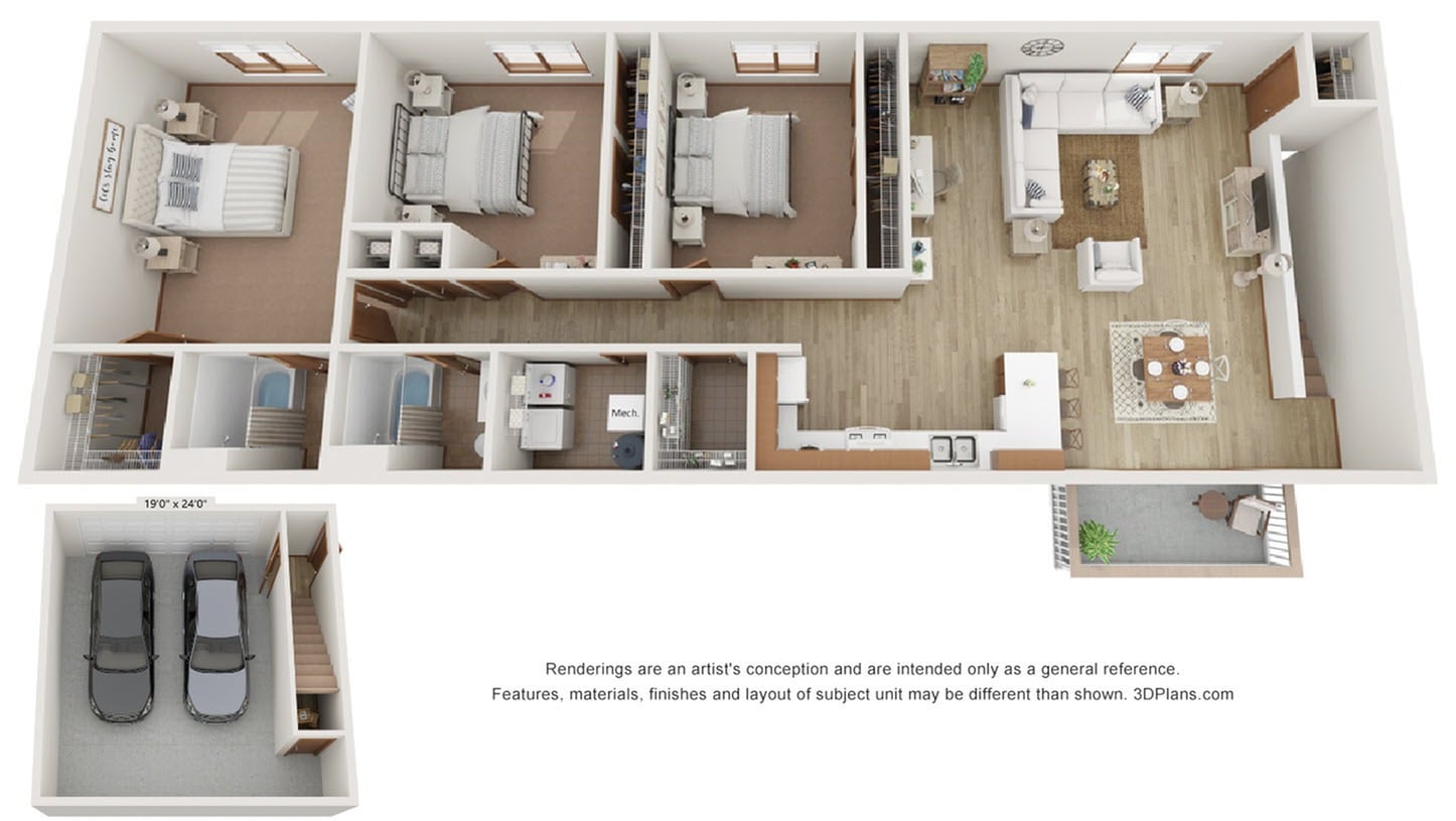 Three Bedroom Two Car Garage | 3 Bed Apartment | Hampton Ridge