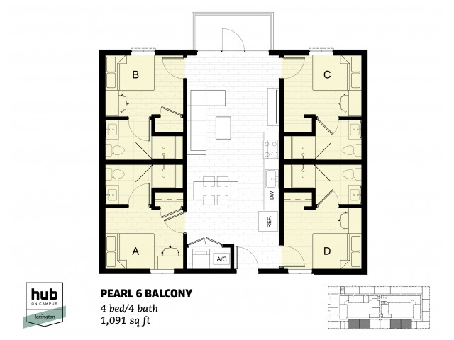 4x4 A | 4 Bed Apartment | https://huboncampus.com/lexington/