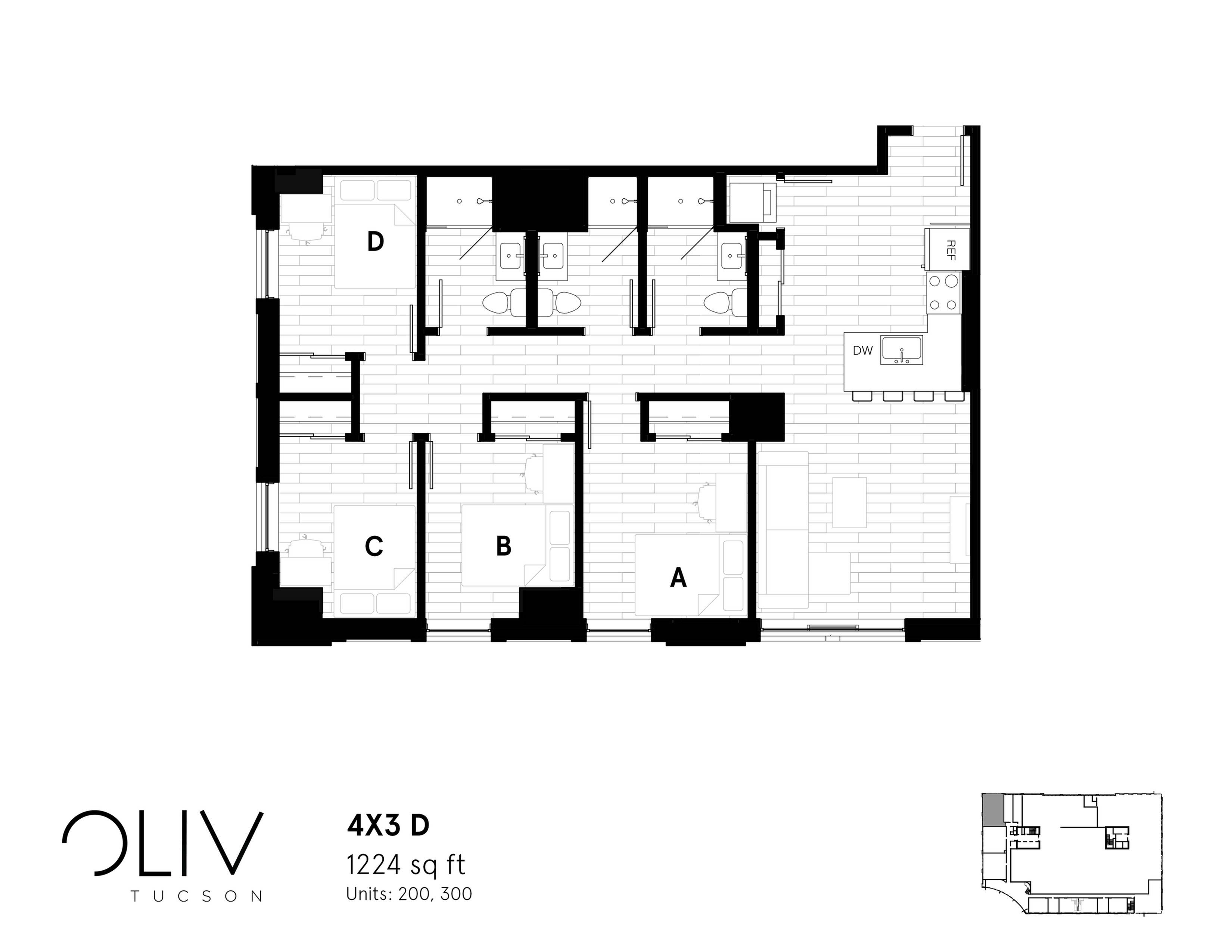 4x3 D 4 Bed Apartment OLIV Tucson Main Gate