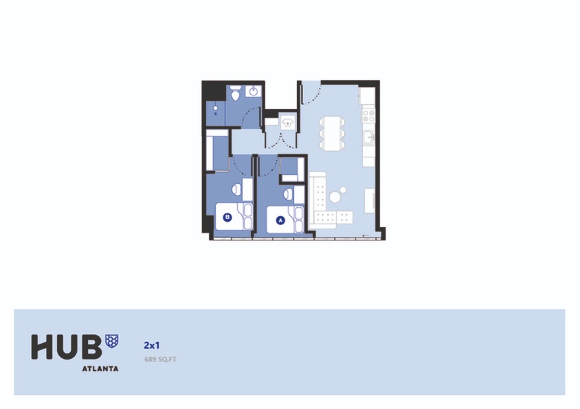 2x1 A | 2 Bed Apartment | Hub Atlanta